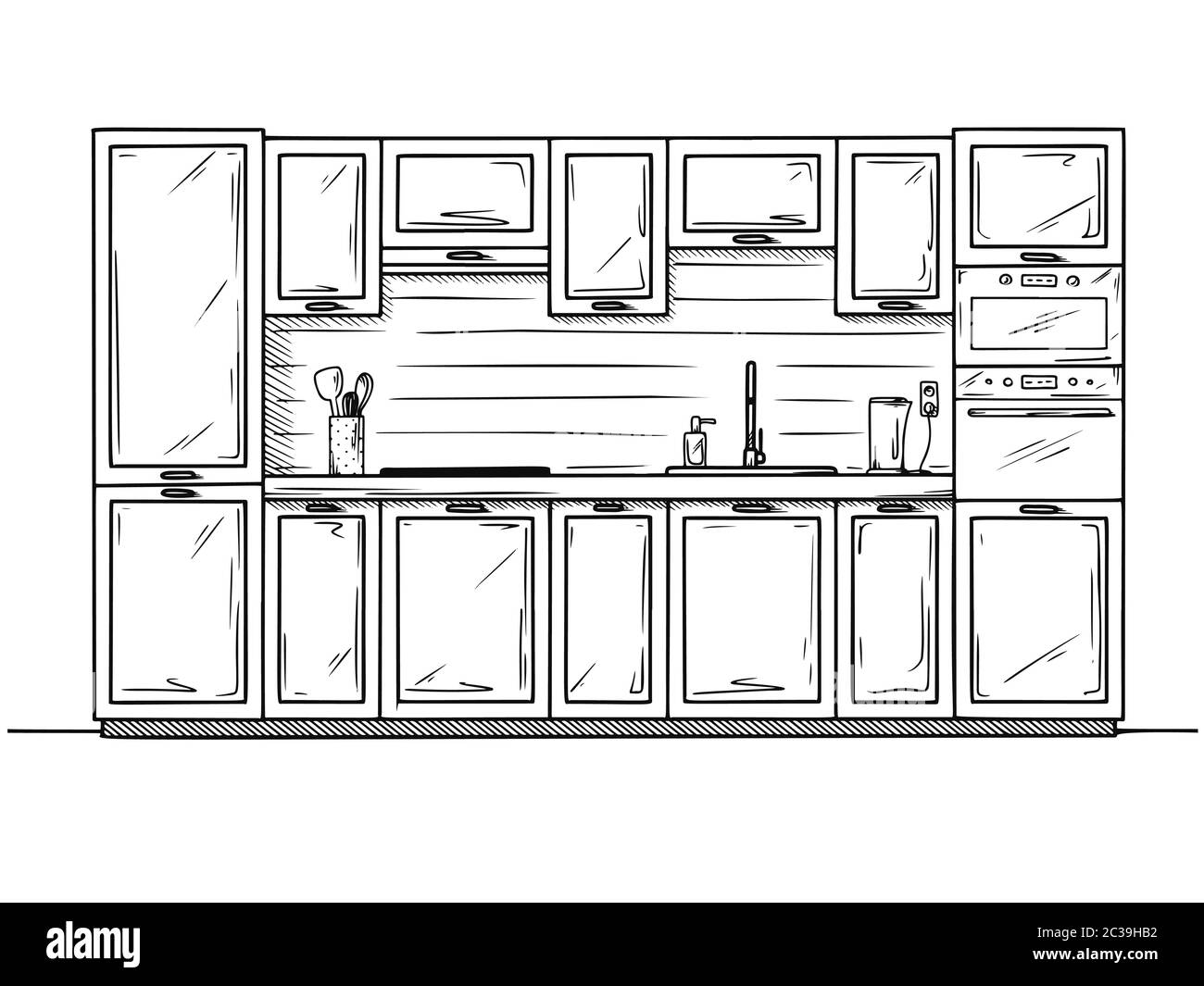 Hand drawn kitchen furniture. Vector illustration in sketch style Stock ...