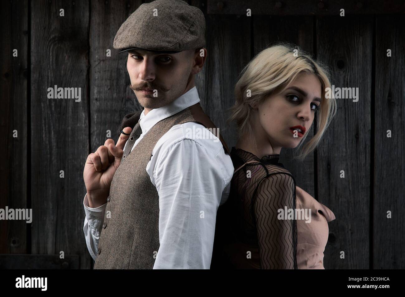 Portrait of a beautiful couple in vintage style. Retro style, classic ...