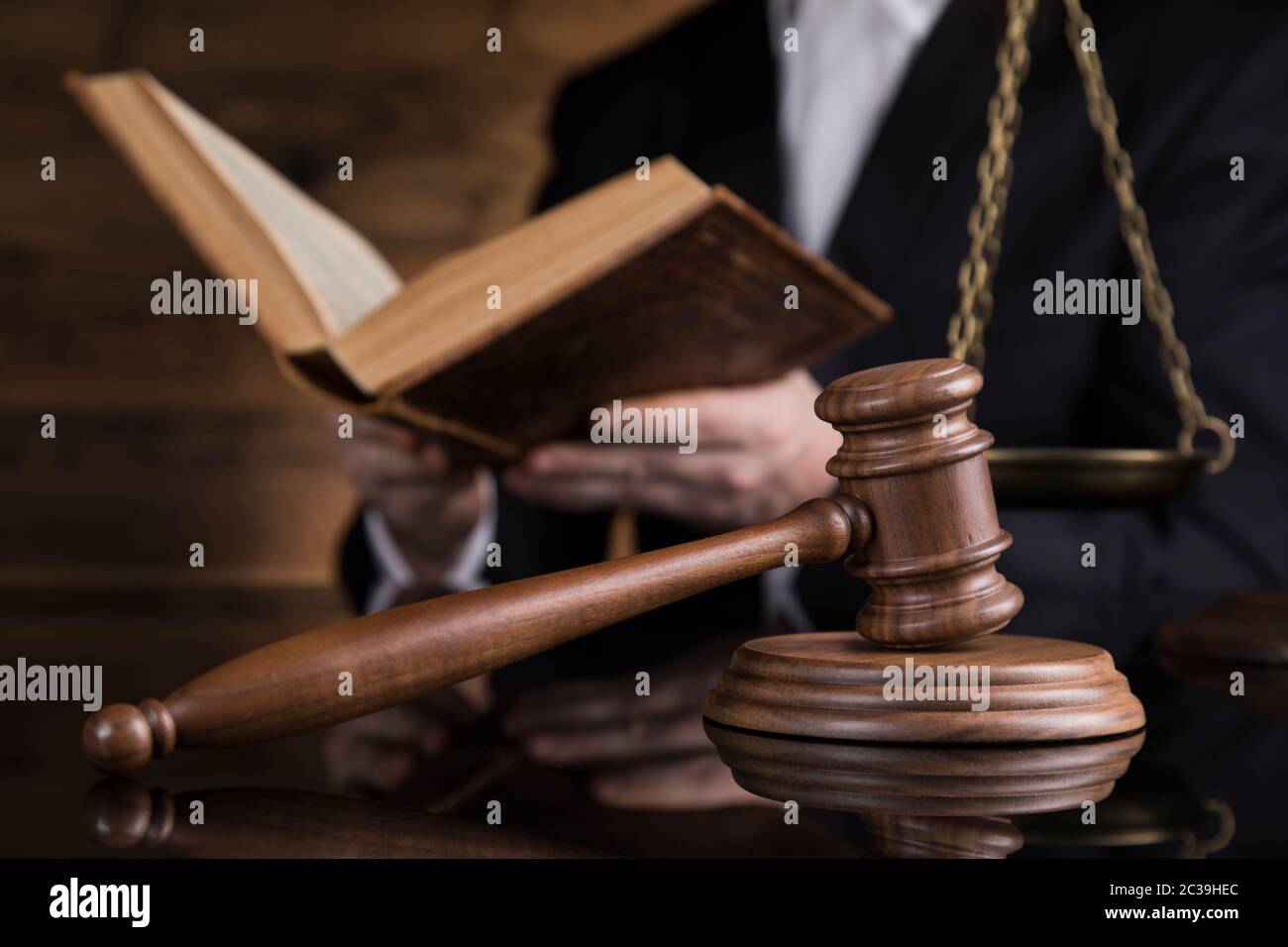 Justice and law concept. Male judge in a courtroom Stock Photo - Alamy