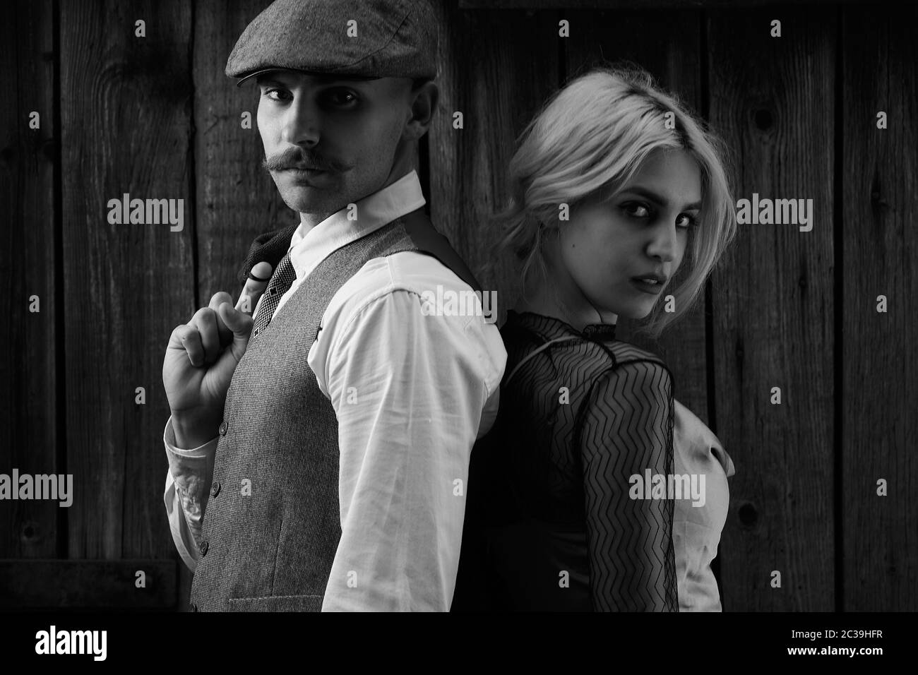 Portrait of a beautiful couple in vintage style. Retro style, classic ...