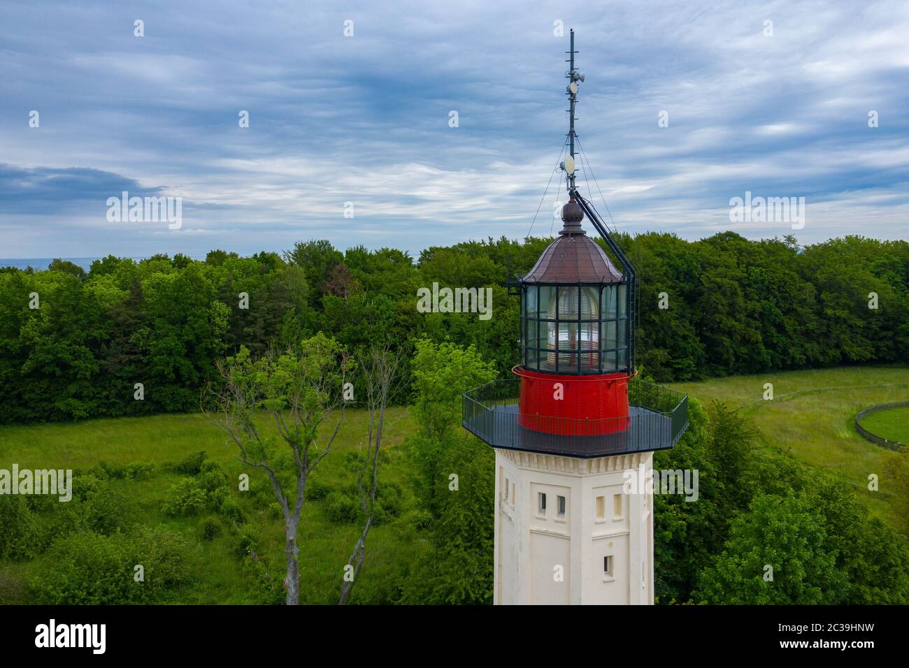 Aerial view of lighthouse in the small village of Rozewie on the Polish ...