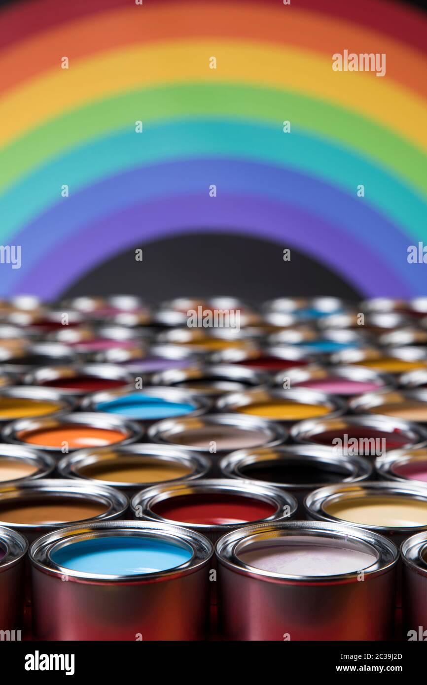 Tin metal cans, Painting background Stock Photo - Alamy