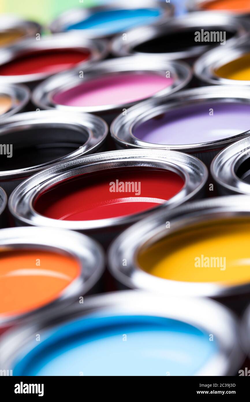 Tin metal cans, Painting background Stock Photo - Alamy