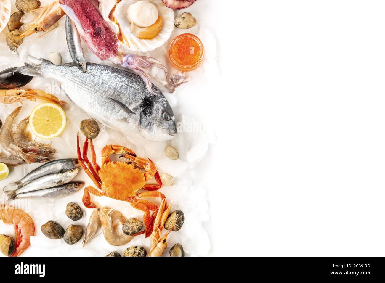 Fish and seafood background with copy space, a design template on a ...