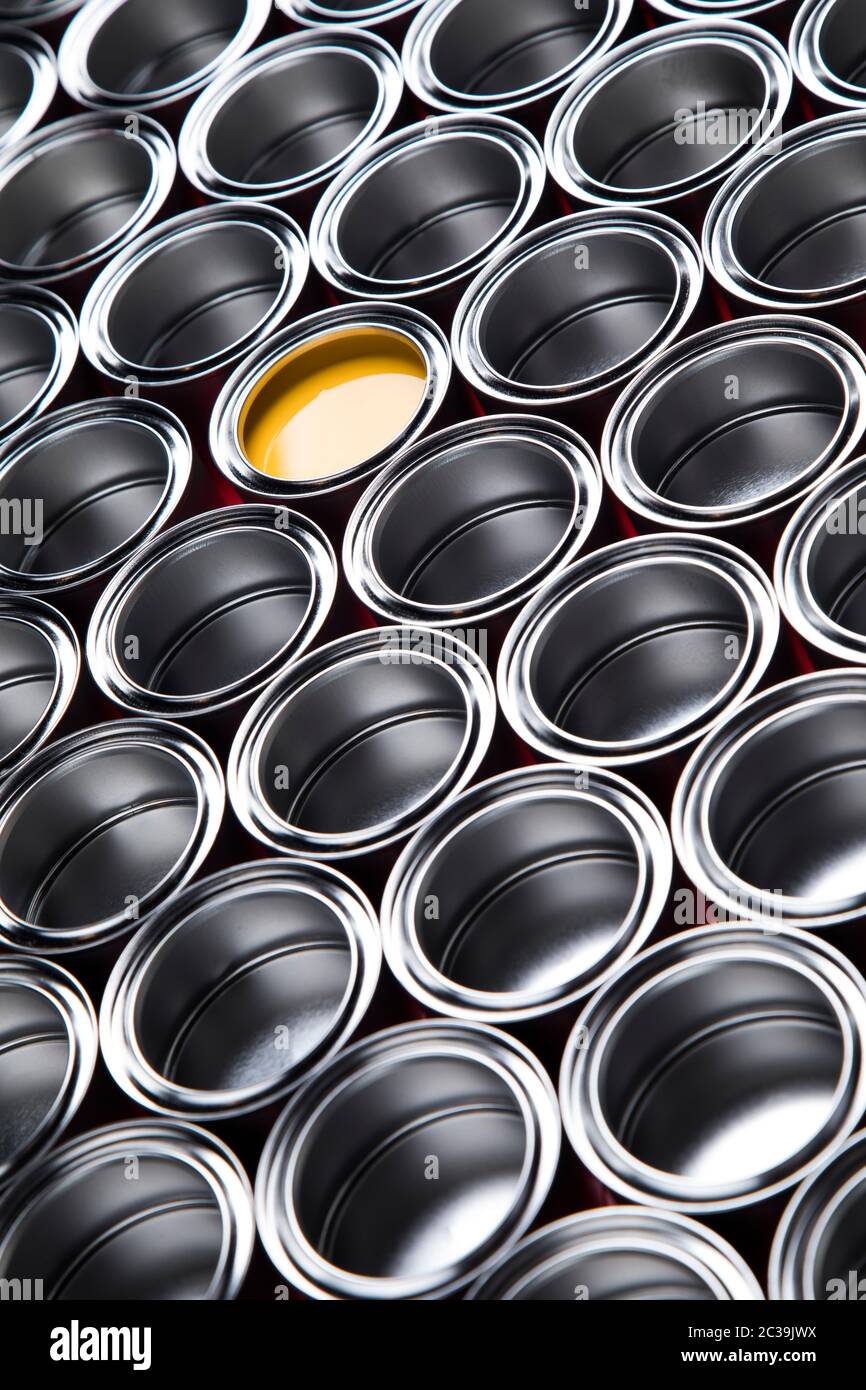 Open buckets with a paint, colors background Stock Photo - Alamy