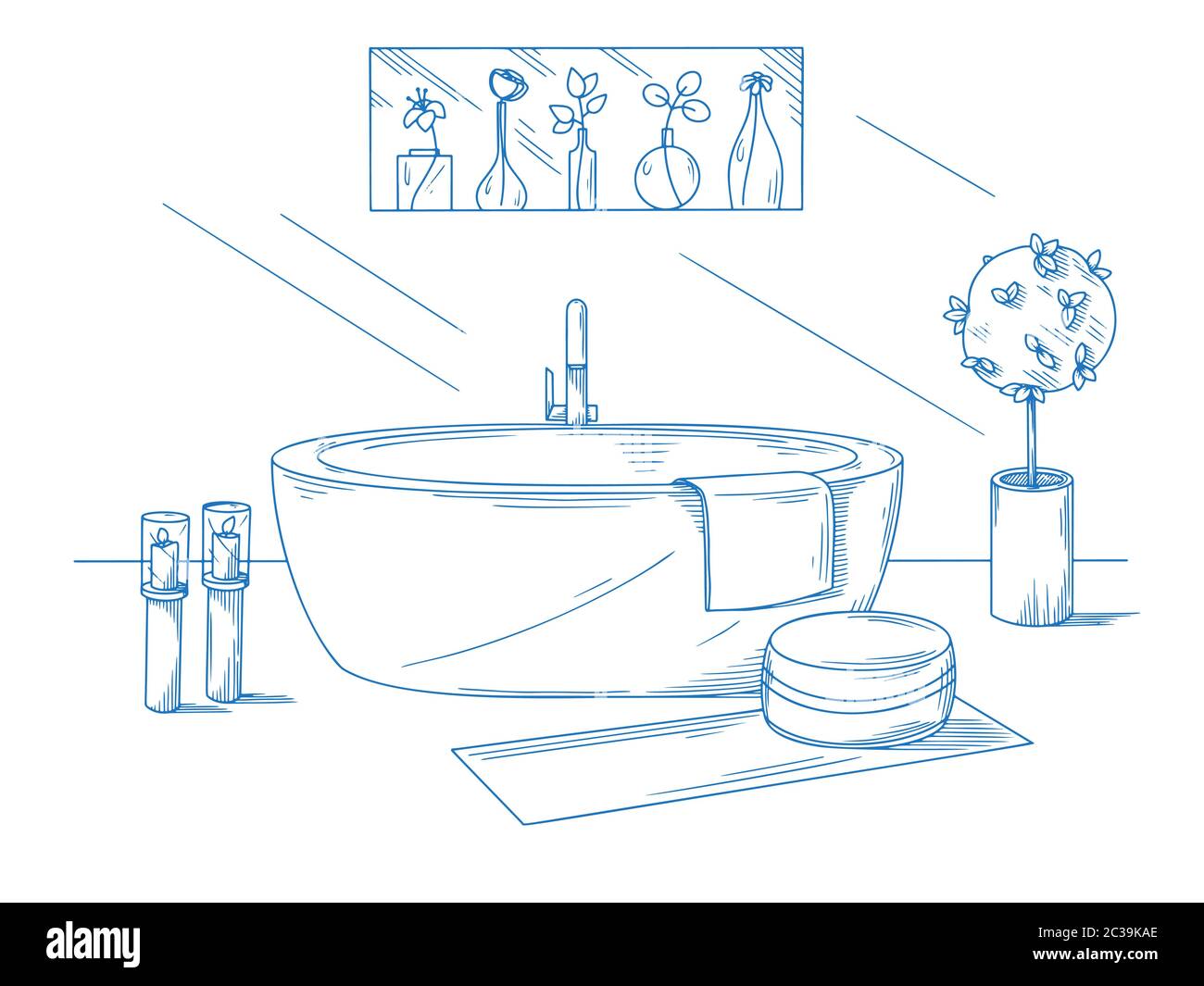 Hand drawn bathroom interior. Sketch bathtubs and other bathroom items ...