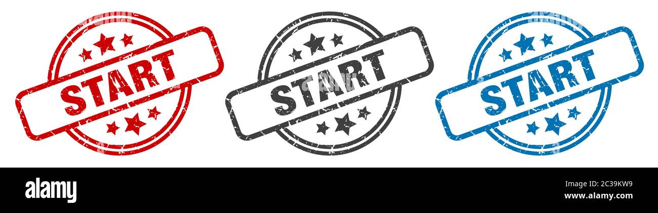 start stamp. start round isolated sign. start label set Stock Vector ...