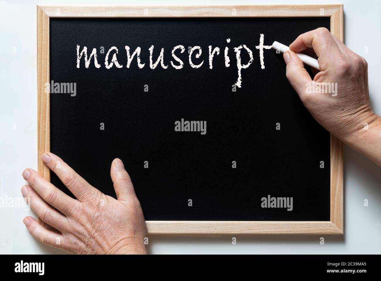 a blackboard with written the word manuscript Stock Photo - Alamy