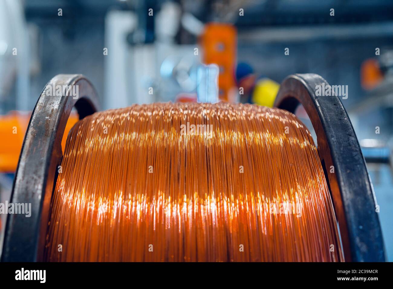 Production of copper wire, cable in reels at factory. Cable factory ...