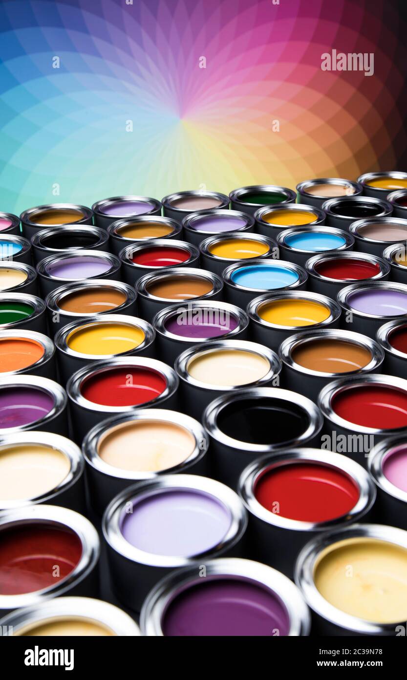 Tin metal cans, Painting background Stock Photo - Alamy
