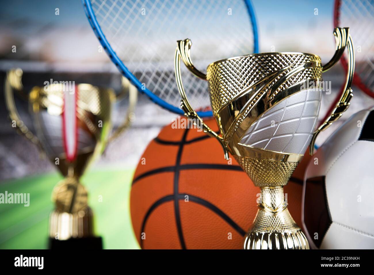 Trophy, Winning, Award. sport ball background Stock Photo - Alamy