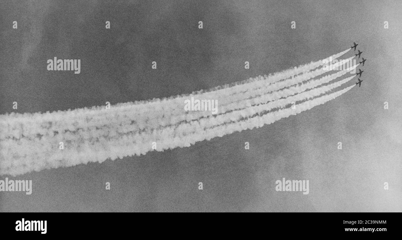 British combat aircraft in formation flight at the Farnborough Airshow ...