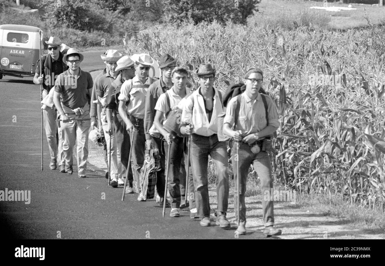 Group of pilgrims in Spain near Madrid in 1965 Stock Photo - Alamy