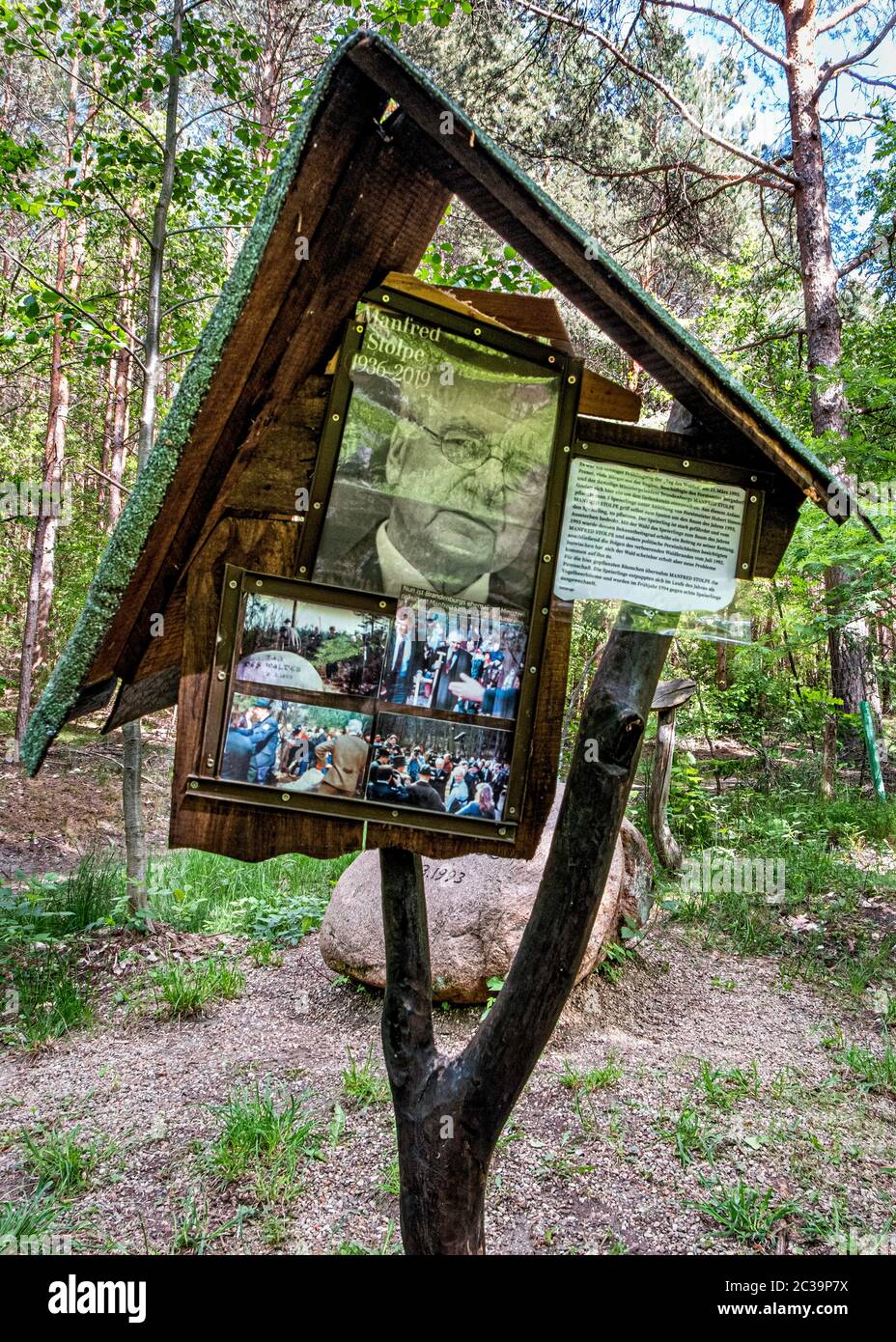 Day of the forest memorial stone information sign in Briesetal nature ...