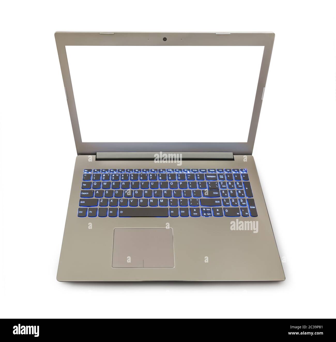 Notebook computer with blue keyboard backlight Stock Photo - Alamy