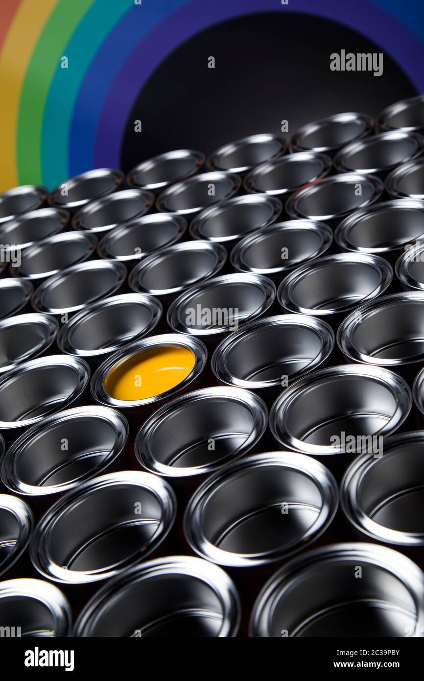 Tin metal cans, Painting background Stock Photo - Alamy
