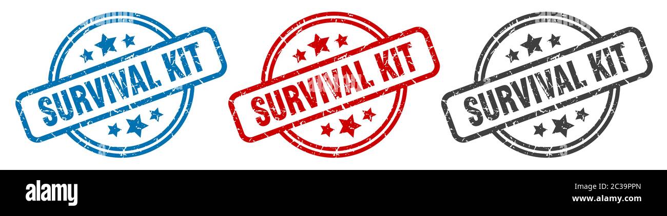 survival kit stamp. survival kit round isolated sign. survival kit ...