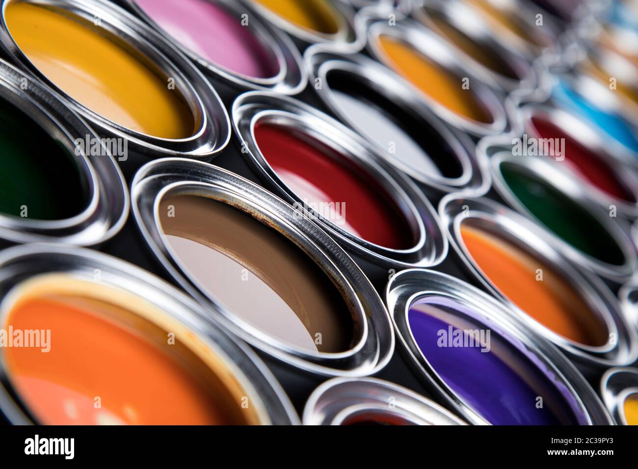 Open buckets with a paint, colors background Stock Photo - Alamy