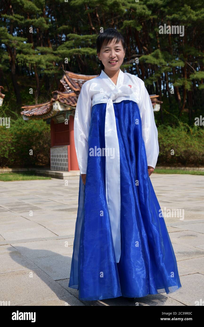 Kaesong, North Korea - May 5, 2019: Local girl in traditional korean ...