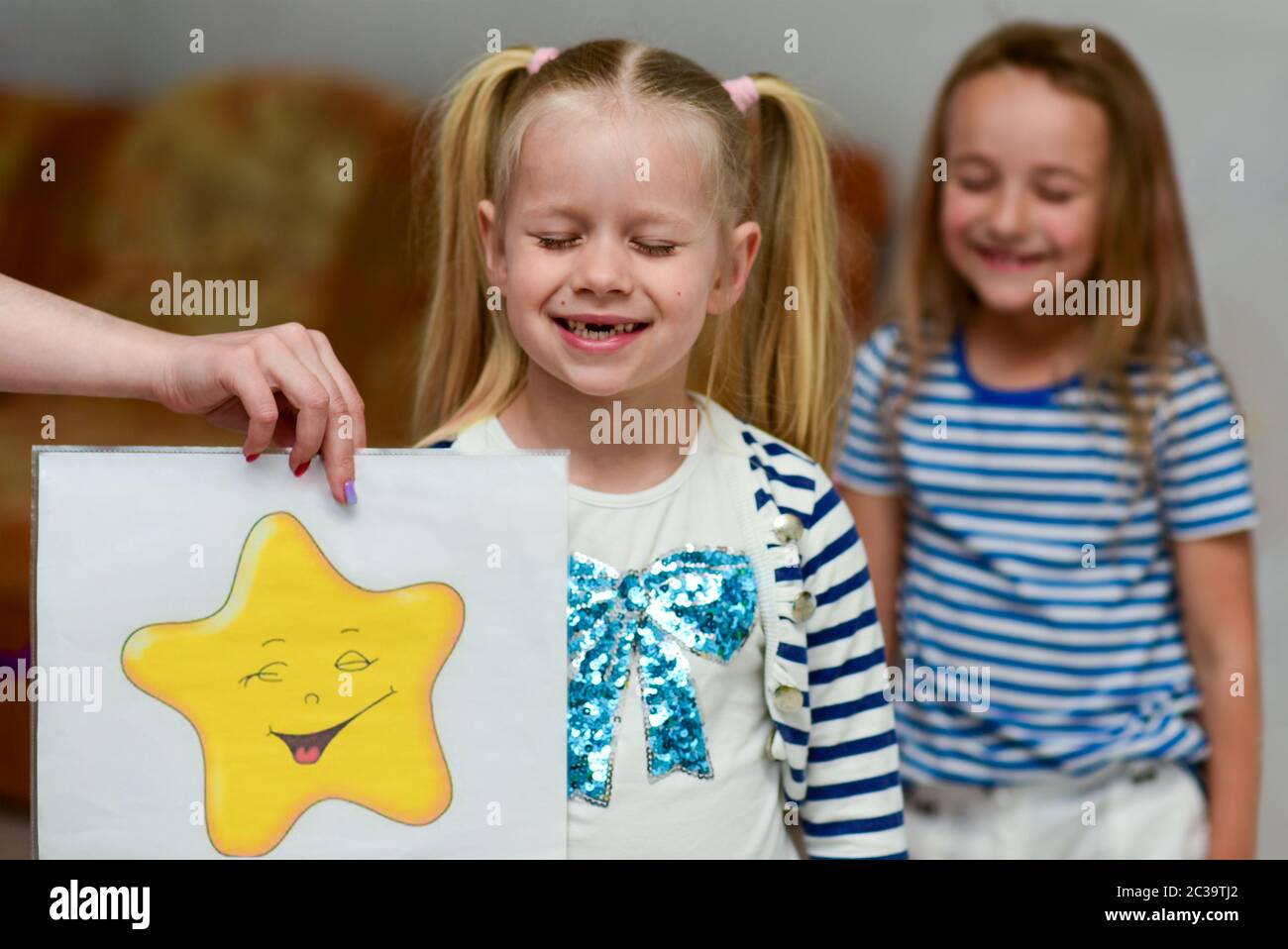 Children play a game copy the facial expressions from the picture Stock ...