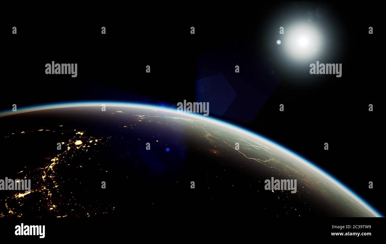 Space, Sun and planet Earth at Night Stock Photo - Alamy