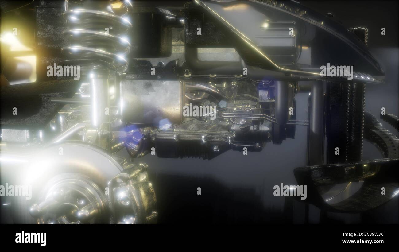 engine and other parts visible in car Stock Photo - Alamy