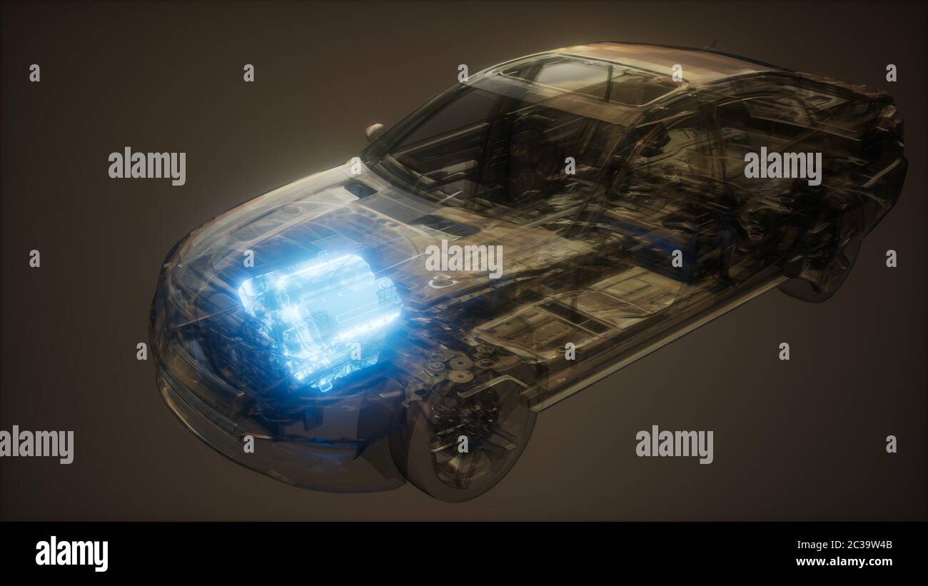 Car Engine Visible in Car Stock Photo - Alamy