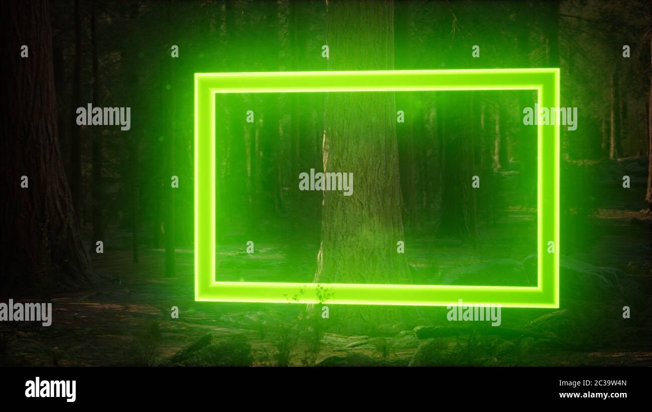 Neon glowing rectangle frame in the night forest Stock Photo - Alamy