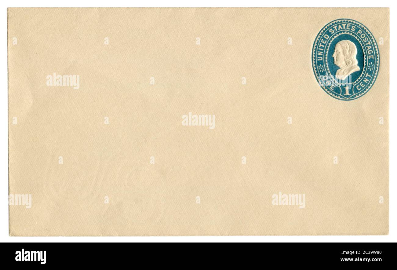 US blanked historical envelope with watermark with blue imprinted One ...
