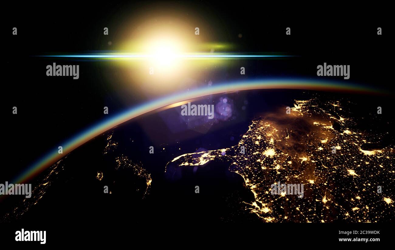Space, Sun and planet Earth at Night Stock Photo - Alamy