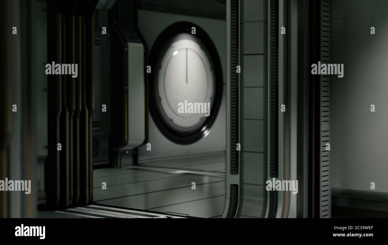 Clean sterile futuristic science fiction interior of a laboratory or ...