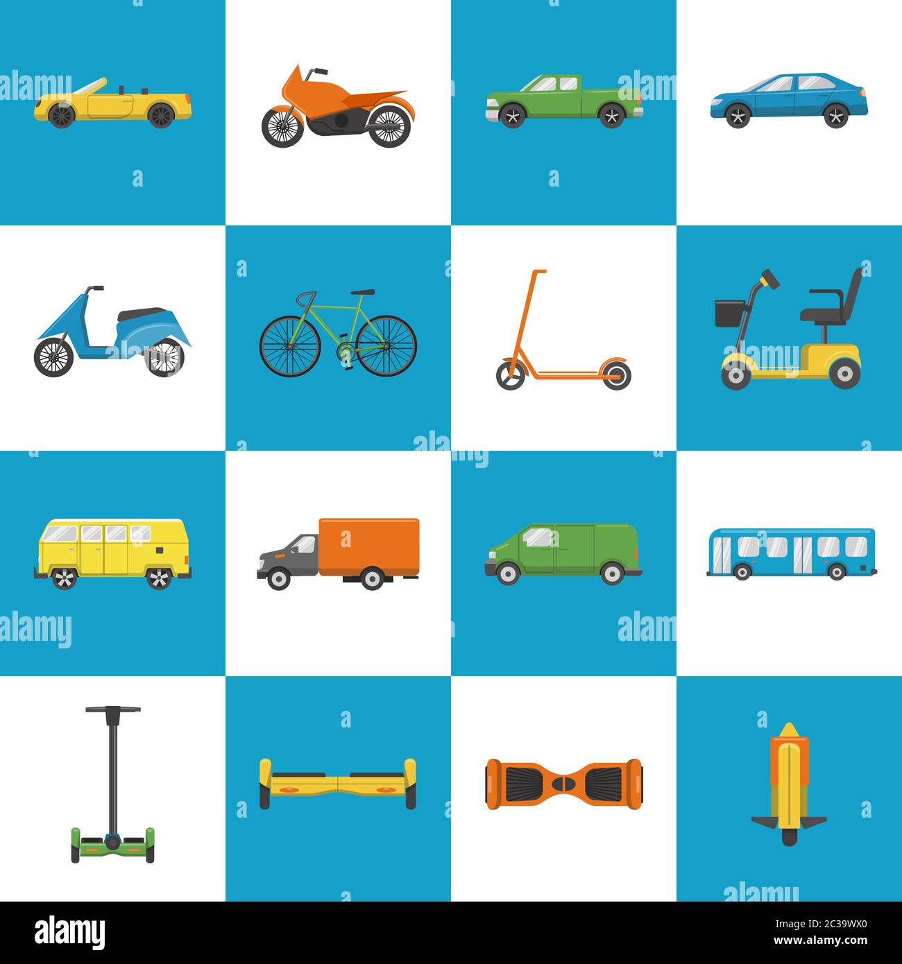 Collection of different transport icons in flat style. City ...