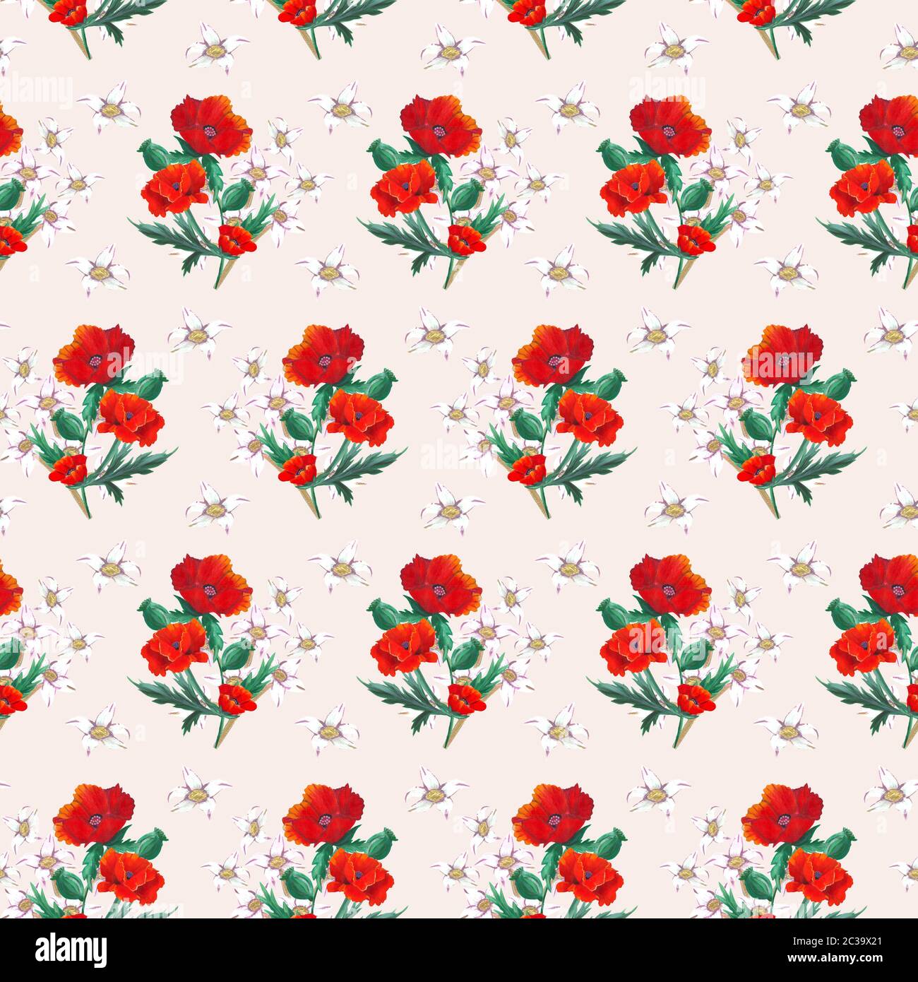 beautiful poppies in a seamless pattern design Stock Photo - Alamy
