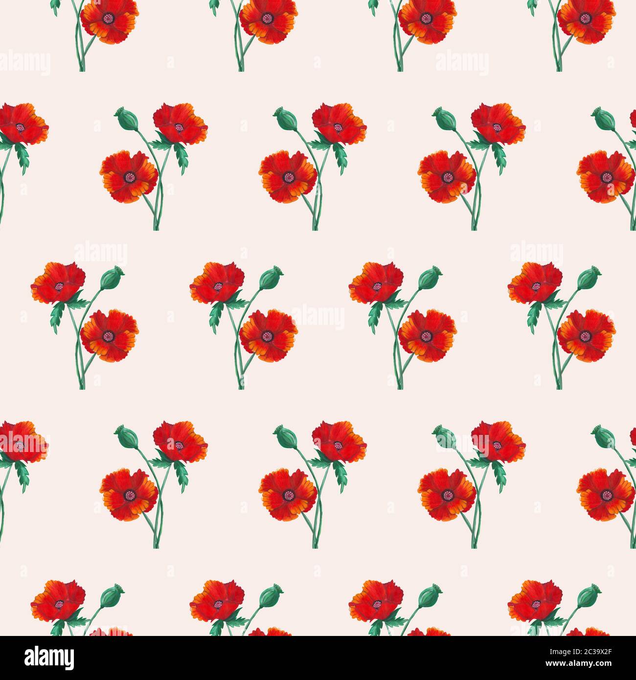 beautiful poppies in a seamless pattern design Stock Photo - Alamy