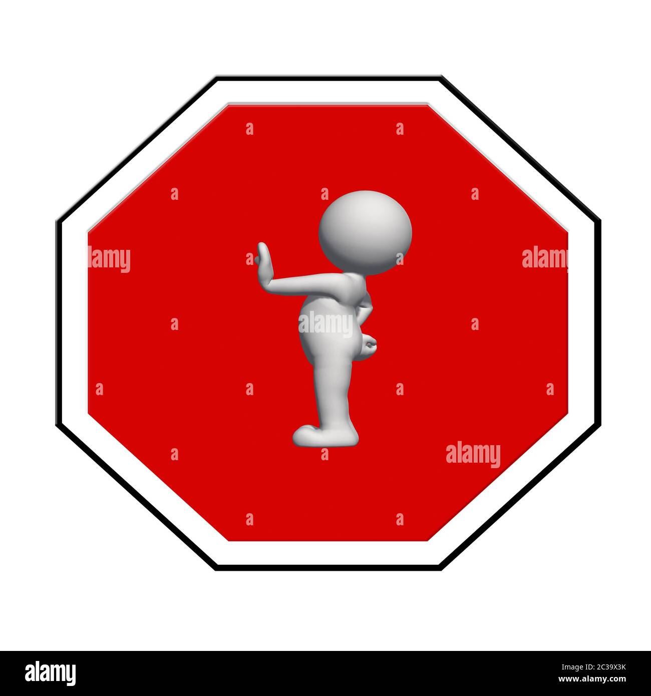stop sign - white 3D human on red stop sign shows stop signal Stock ...
