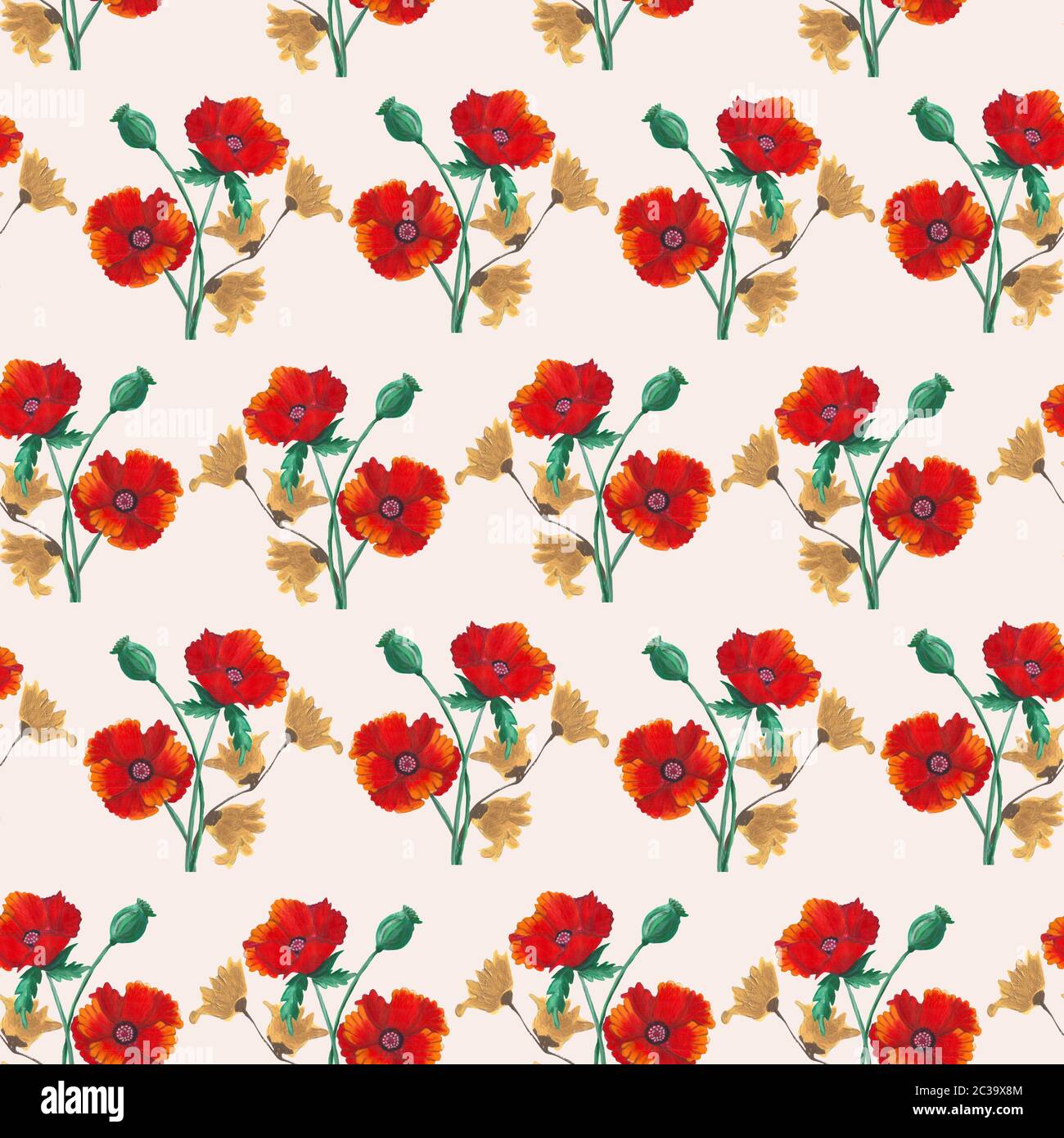 beautiful poppies in a seamless pattern design Stock Photo - Alamy