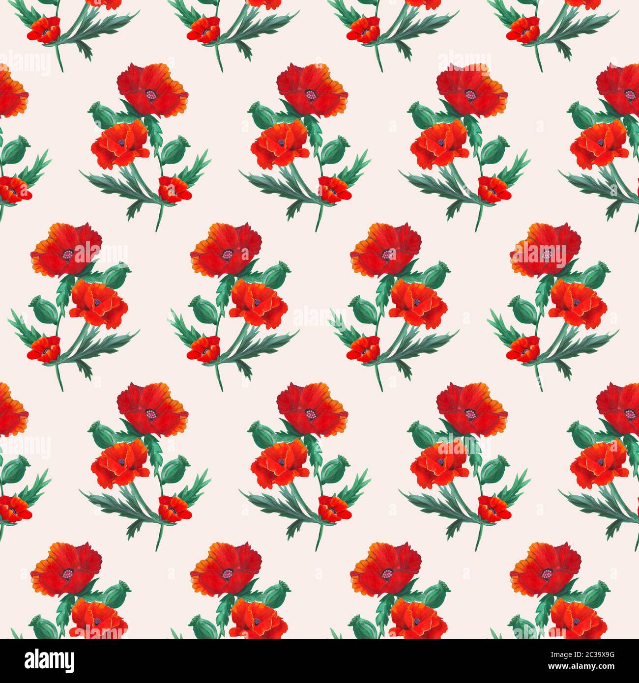 beautiful poppies in a seamless pattern design Stock Photo - Alamy
