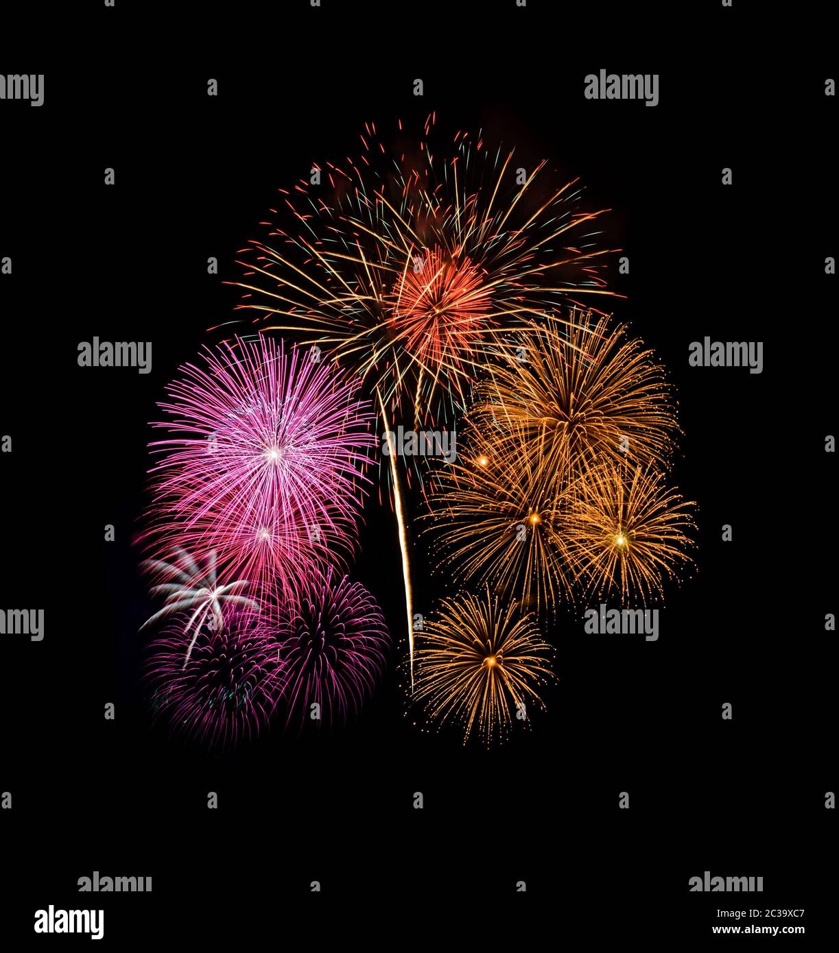 Colorful fireworks isolated on black background Stock Photo - Alamy