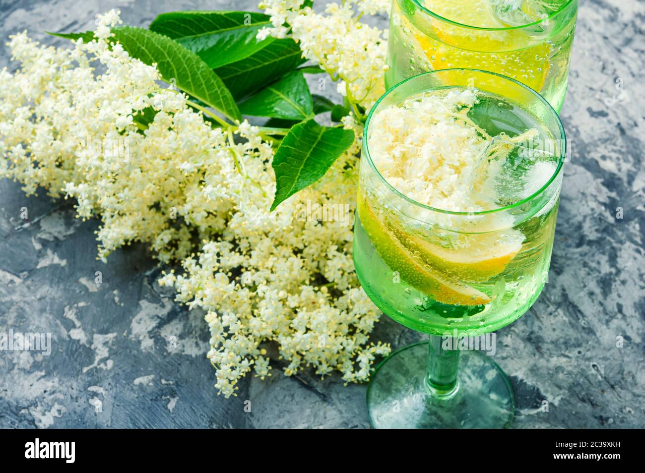 Summer drink from elderberry and lemon inflorescences.Cooling drink ...