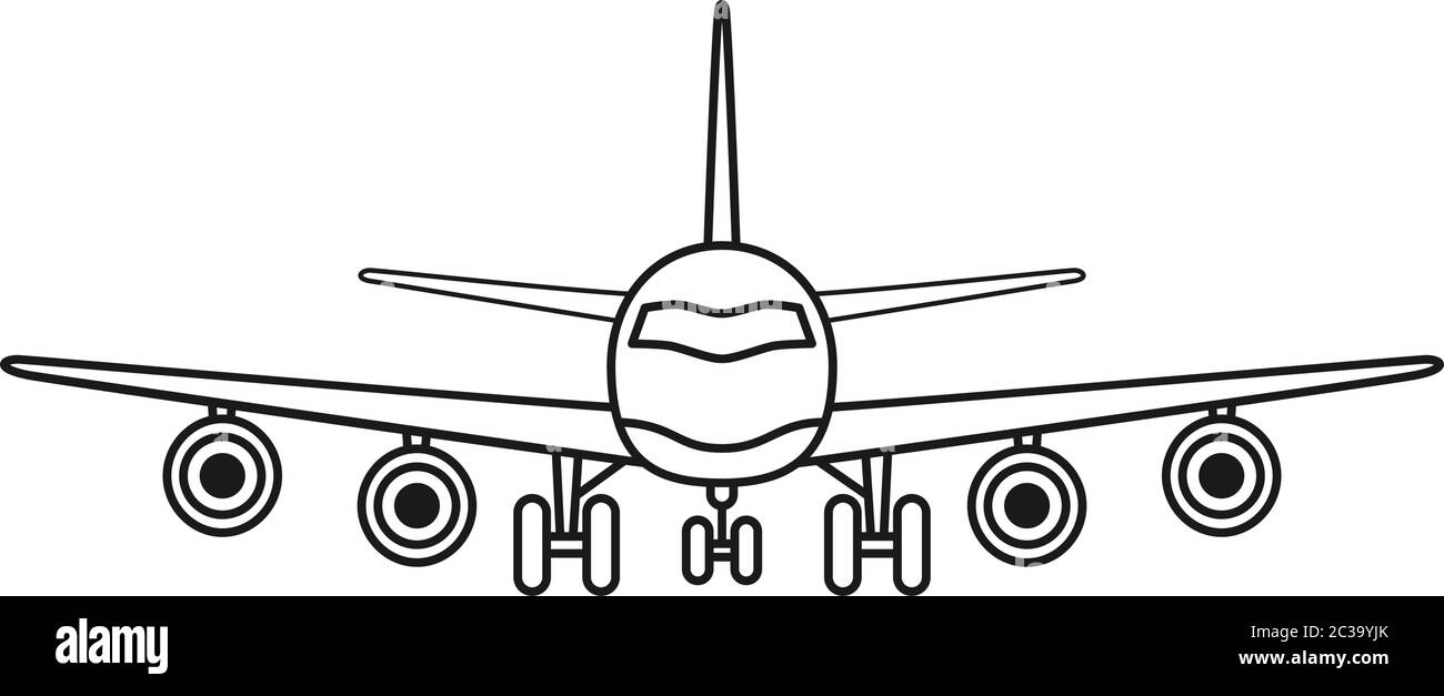 Line art black and white airplane front view Stock Vector Image & Art ...
