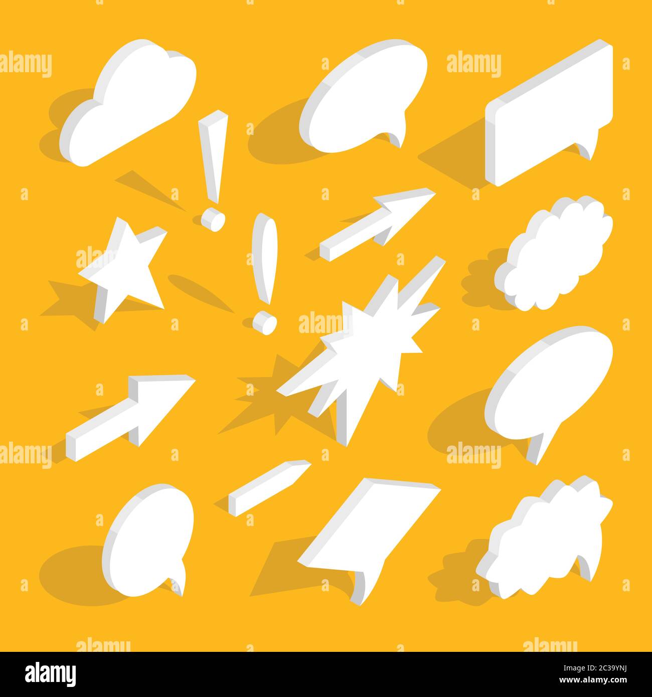 Set of 3d isometric speech bubbles with shadow. Includes circle, star ...