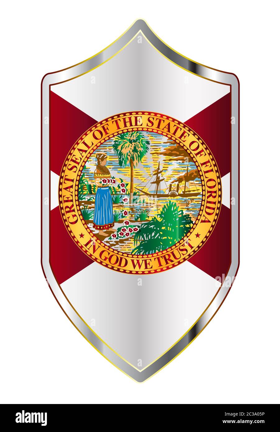 A typical crusader type shield with the state flag of Florida all ...