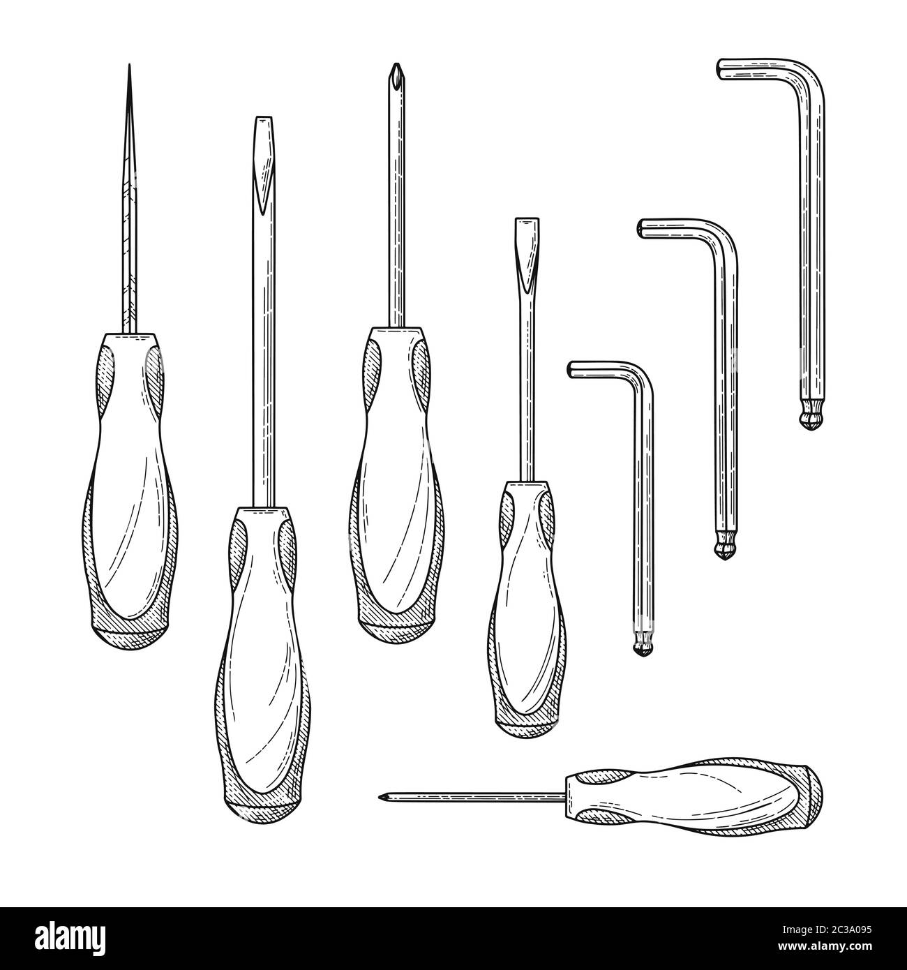 Set of different screwdrivers on a white background. Vector ...