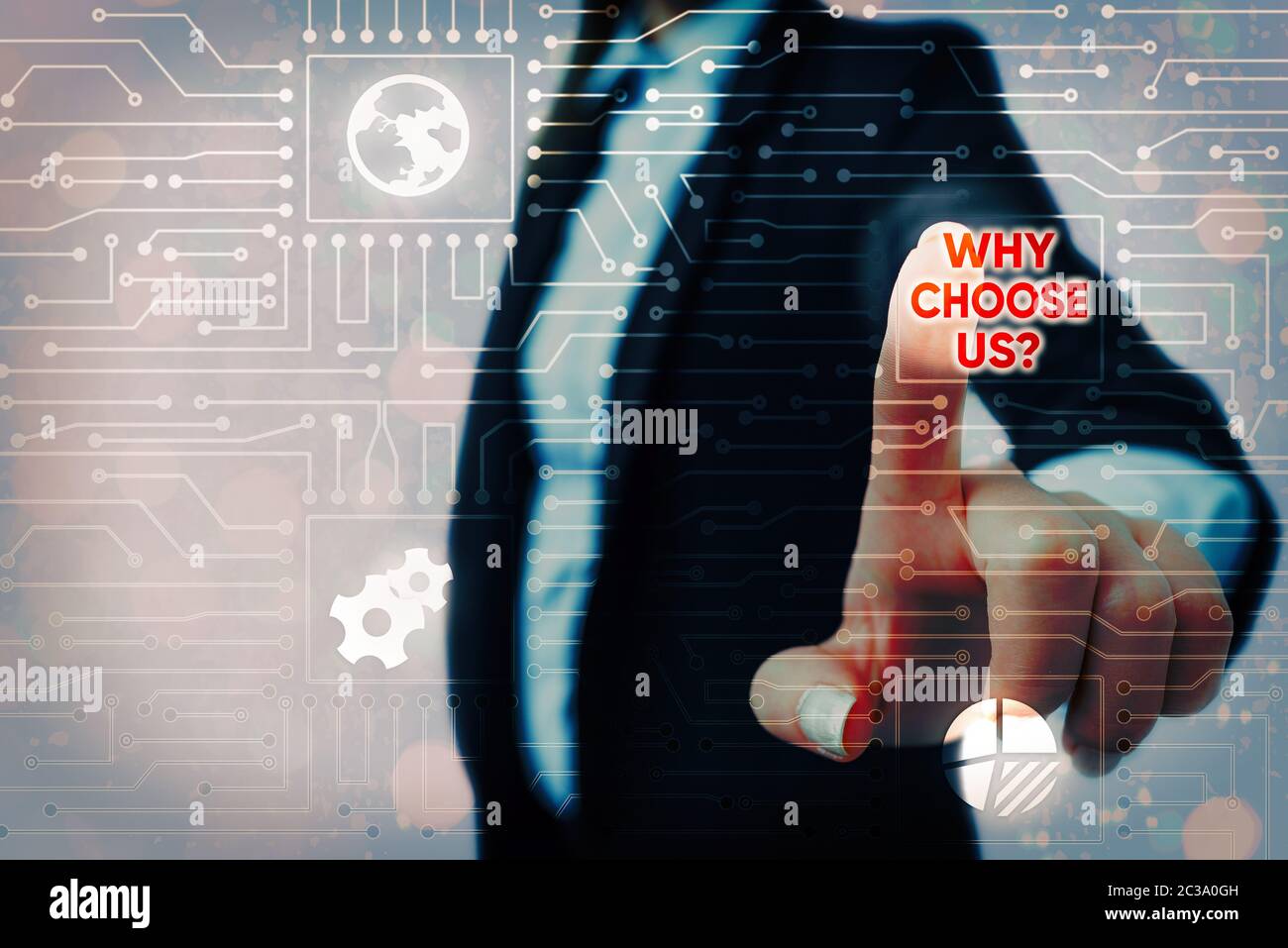 Writing note showing Why Choose Us Question. Business concept for ...