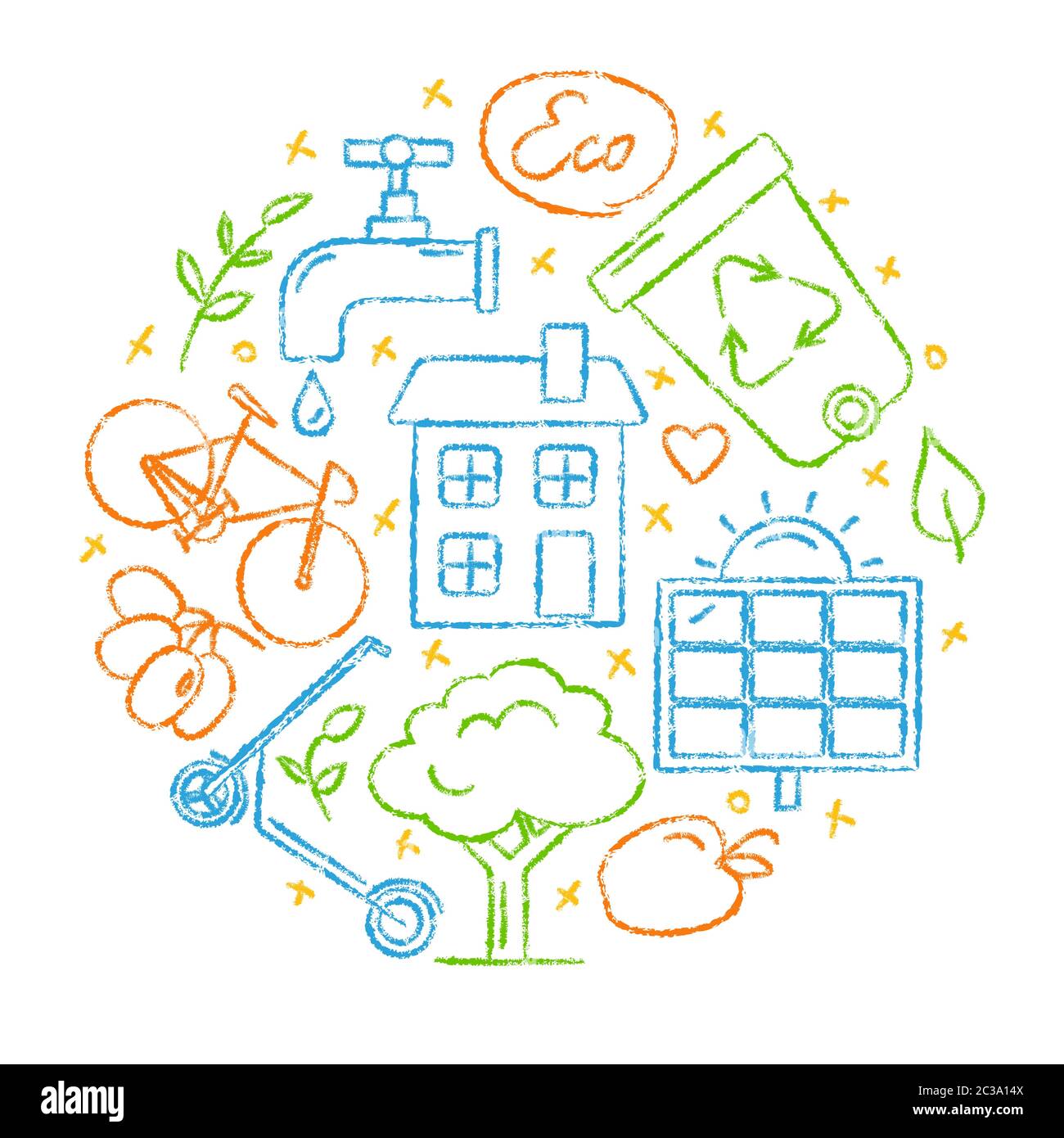 Collection of ecology icons in sketch style. Hand drawn ecological ...