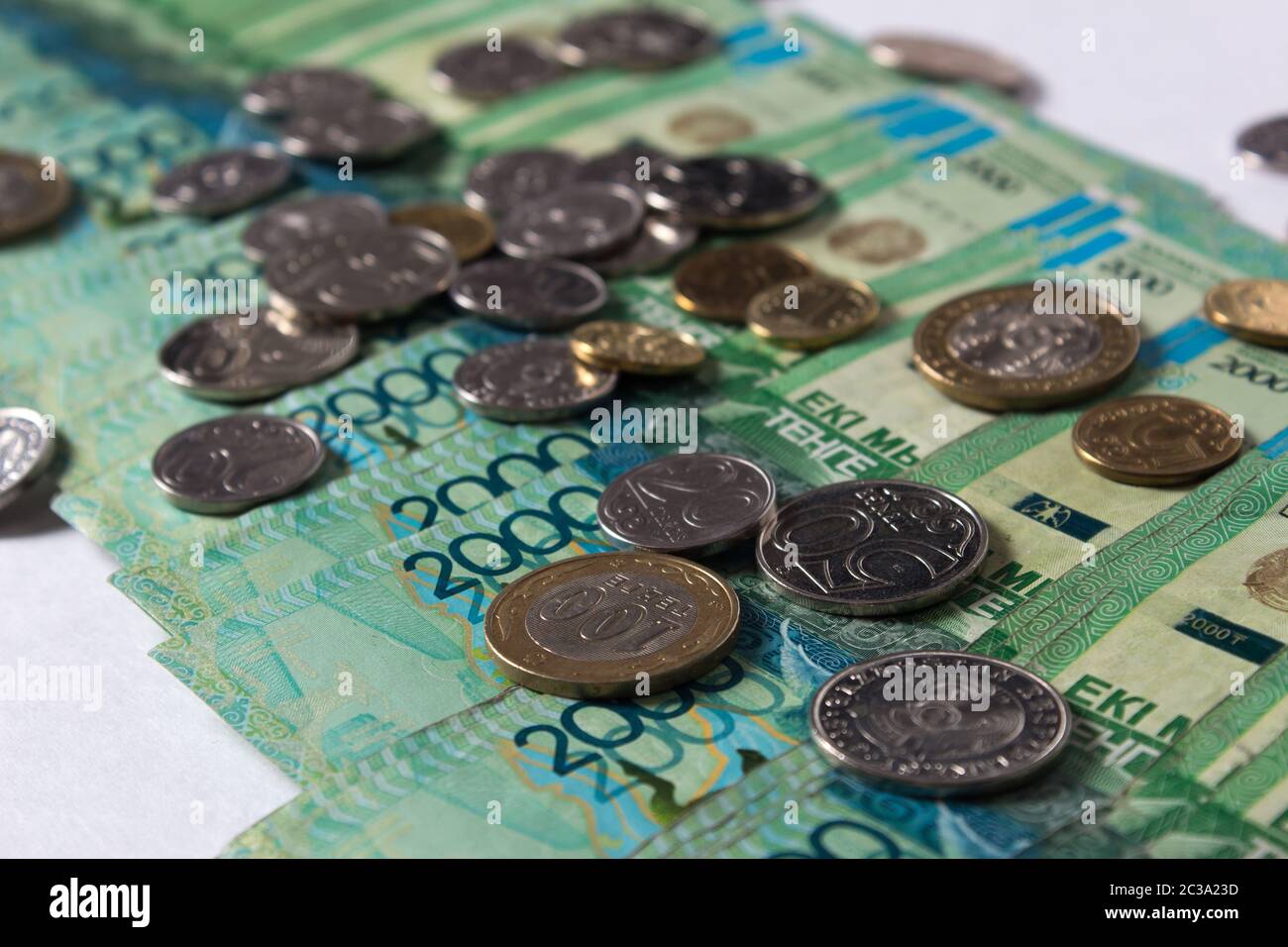 Paper banknotes tenge KZT. Tenge is the national currency of Kazakhstan ...