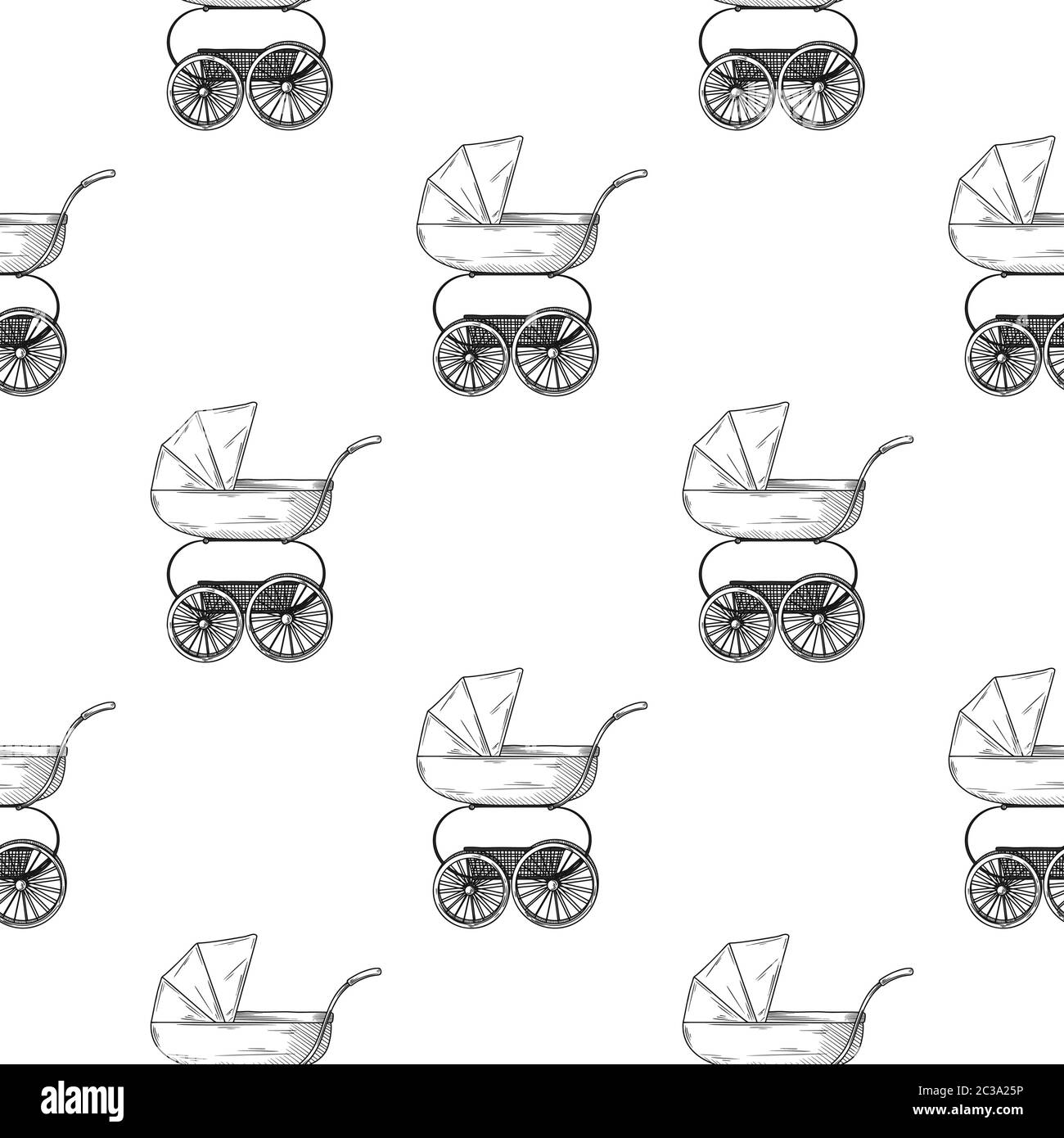 Seamless pattern. Pram, baby carriage on a white background. Vector ...