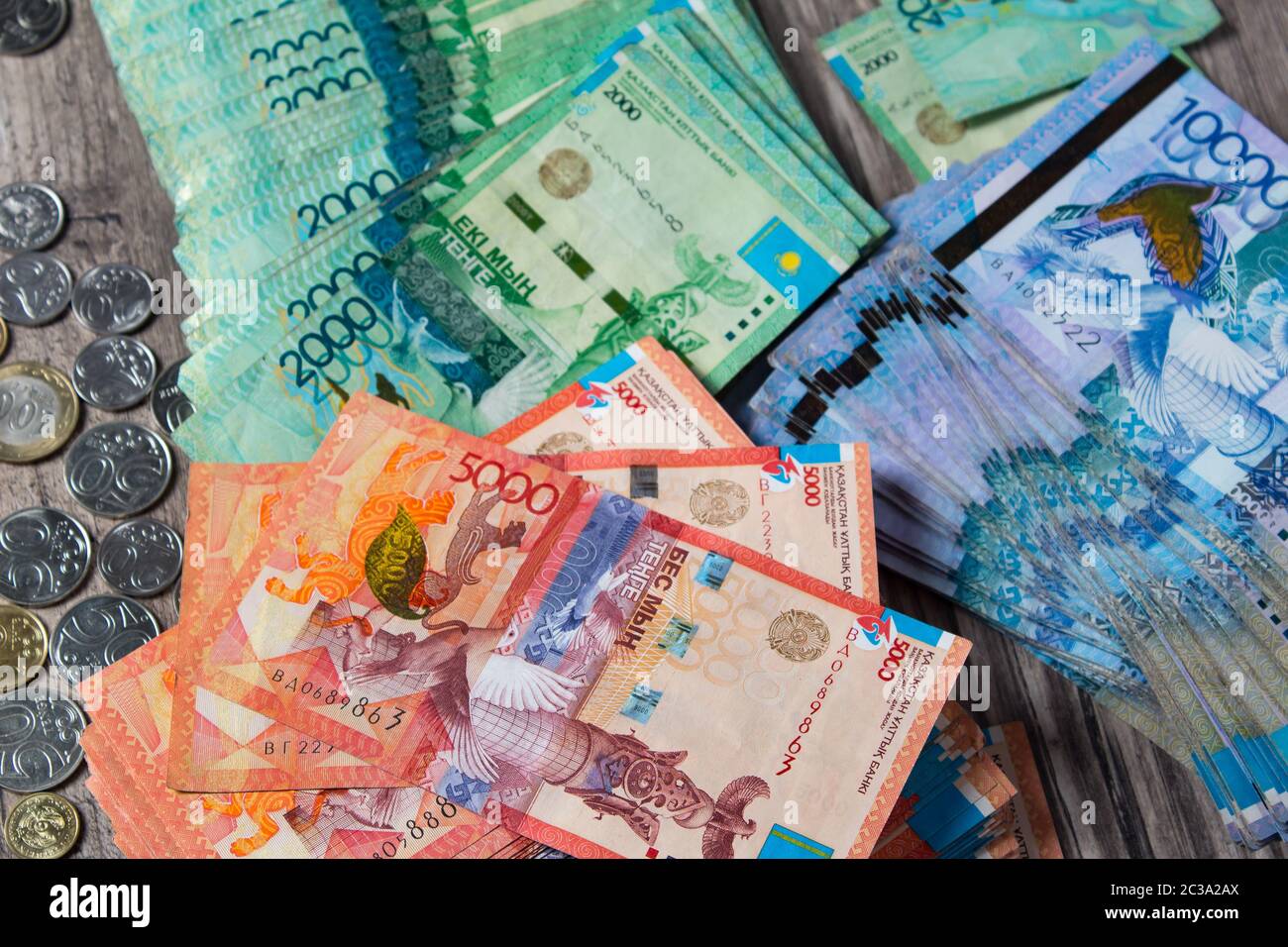 Paper banknotes tenge KZT. Tenge is the national currency of Kazakhstan ...