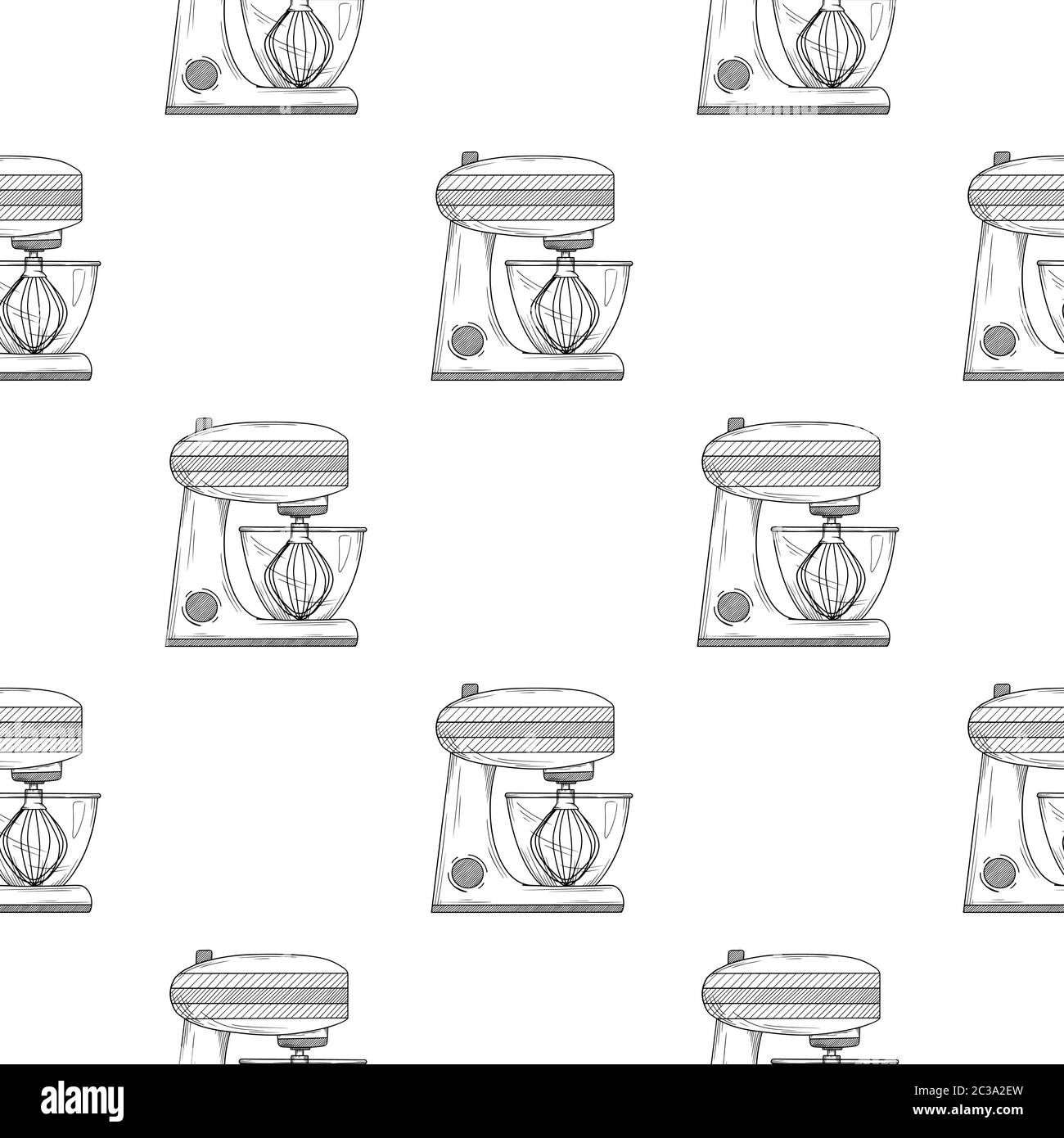 Seamless pattern. Food processor on white background. Vector ...