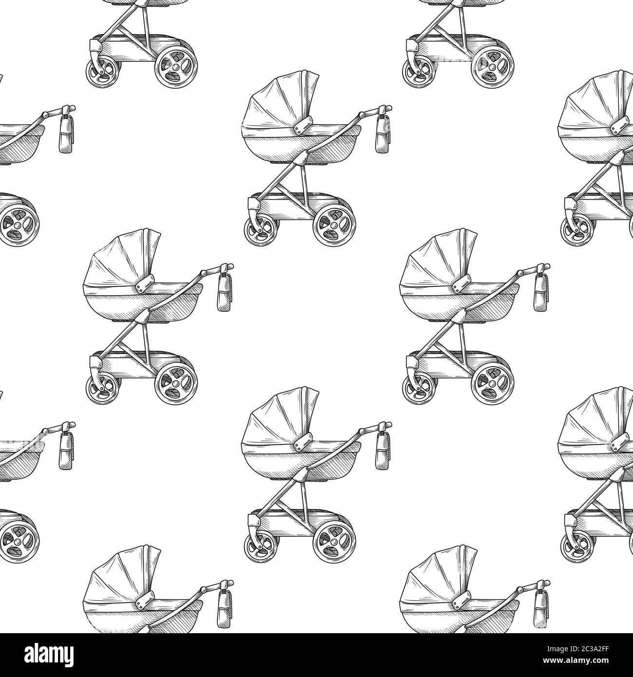 Seamless pattern. Pram, baby carriage on a white background. Vector ...